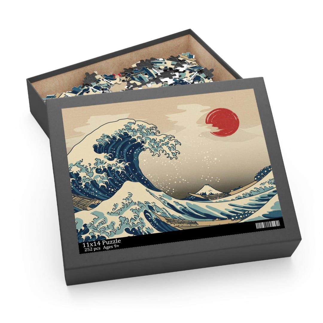 Great Wave Puzzle With Red Sun - 252 Piece Hokusai-inspired Jigsaw, Zen ...