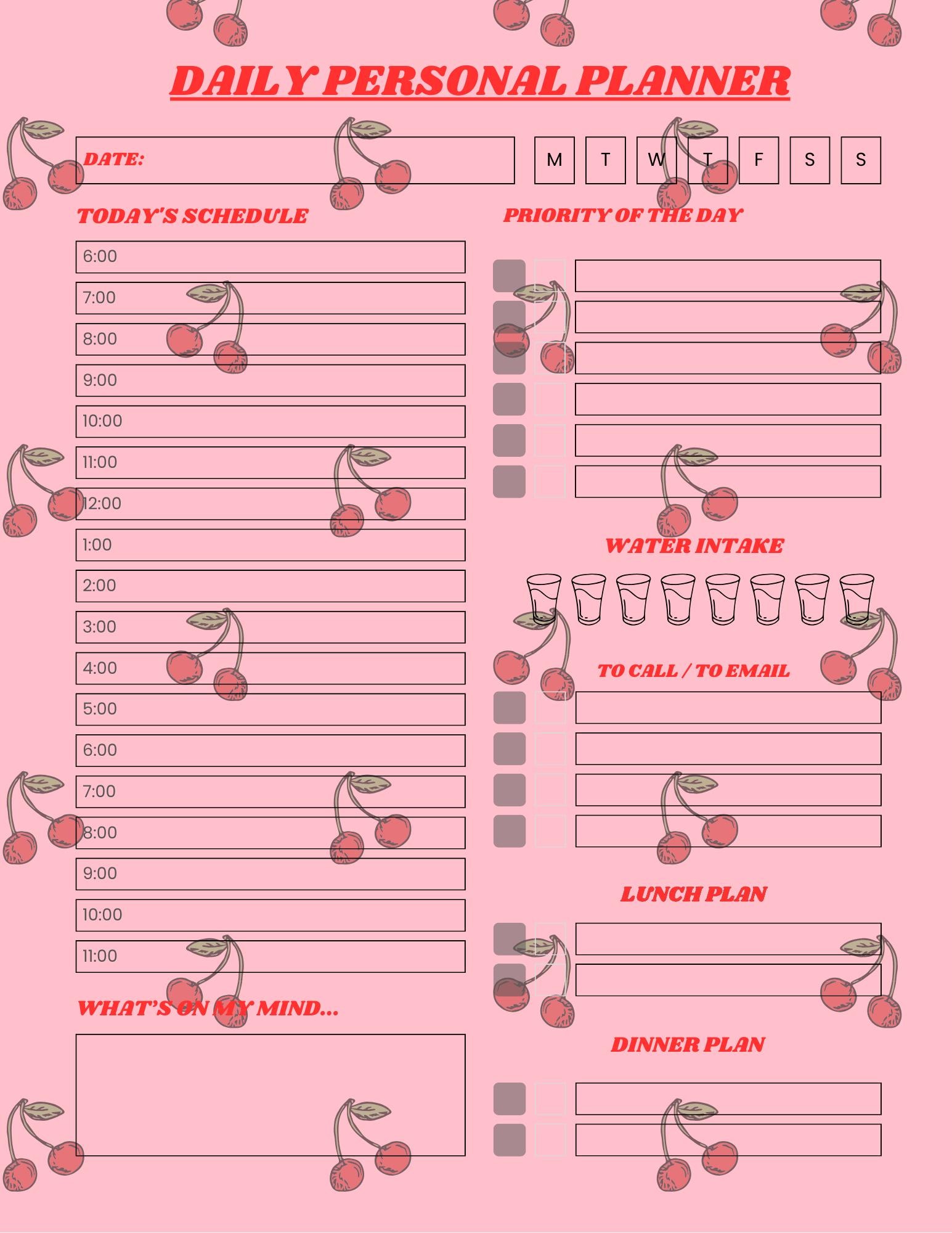 Cherry Themed Daily Planner - Etsy
