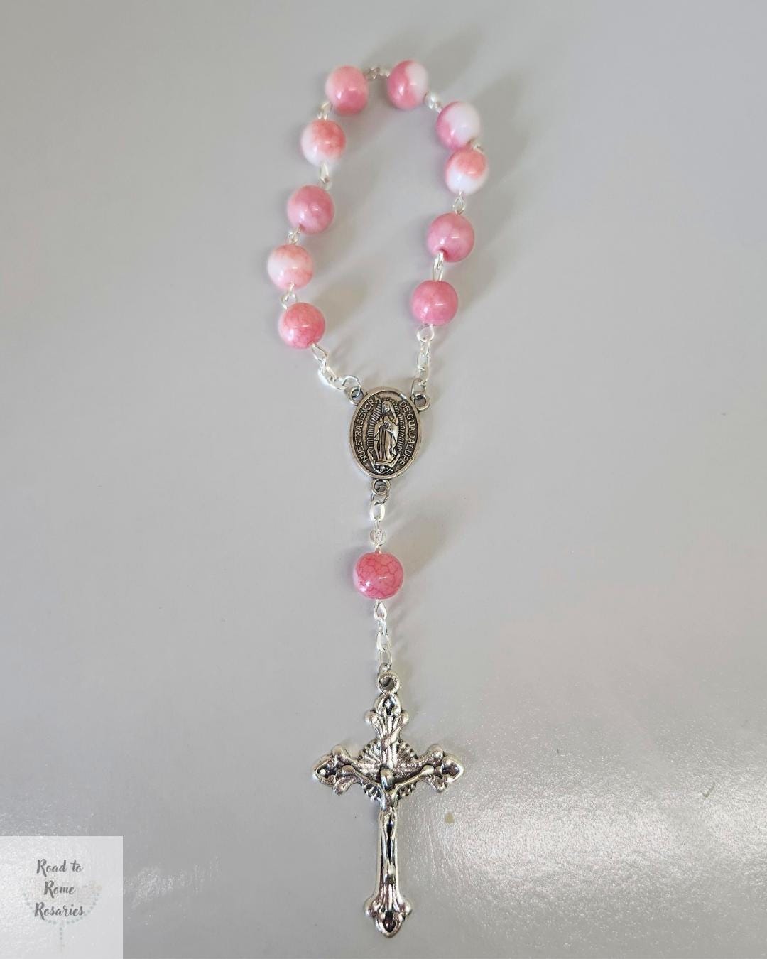 Mini Pink Marble Rosary | Pocket Rosary With Our Lady of Guadalupe ...