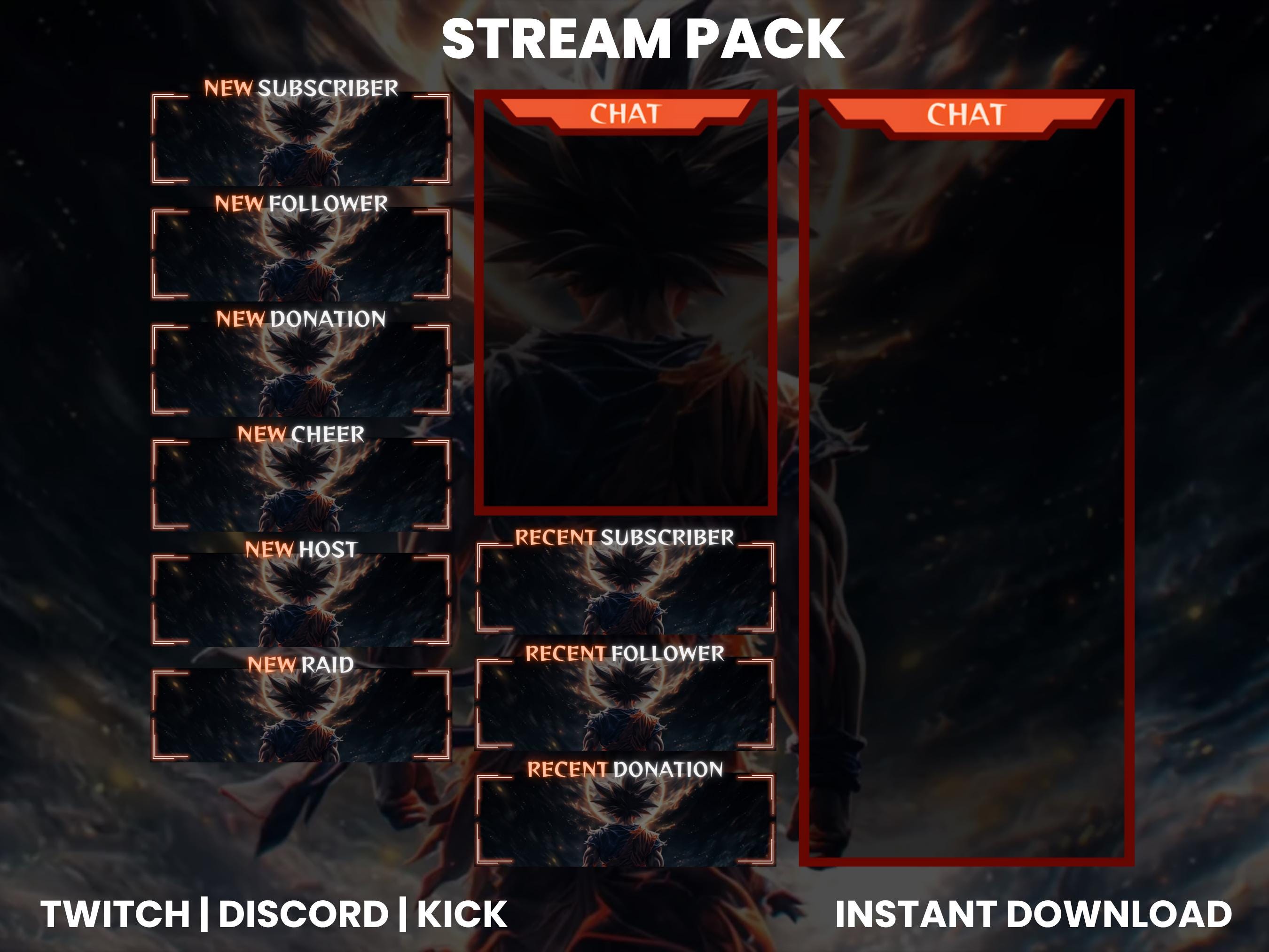Anime Twitch Stream Overlay Pack | Goku Style, Animated Screens - Etsy