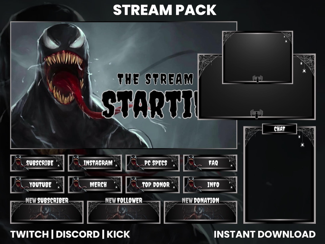 Venom Twitch Stream Pack | Animated Screens, Overlays, Panels (digital ...