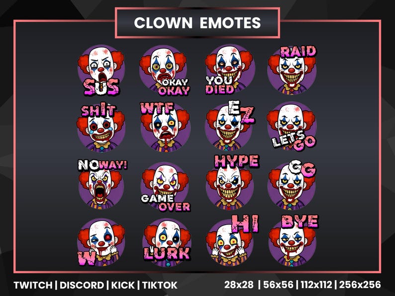 Funny Clown Emotes Pack | Twitch, Discord, Kick, Tiktok (digital ...