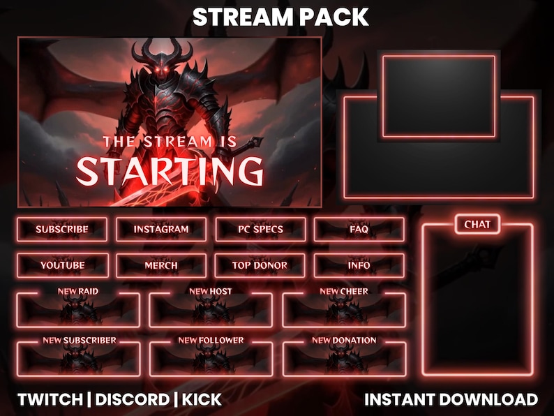 Red-eyed Demonic Creature Stream Pack | Red Monster Overlay (digital ...