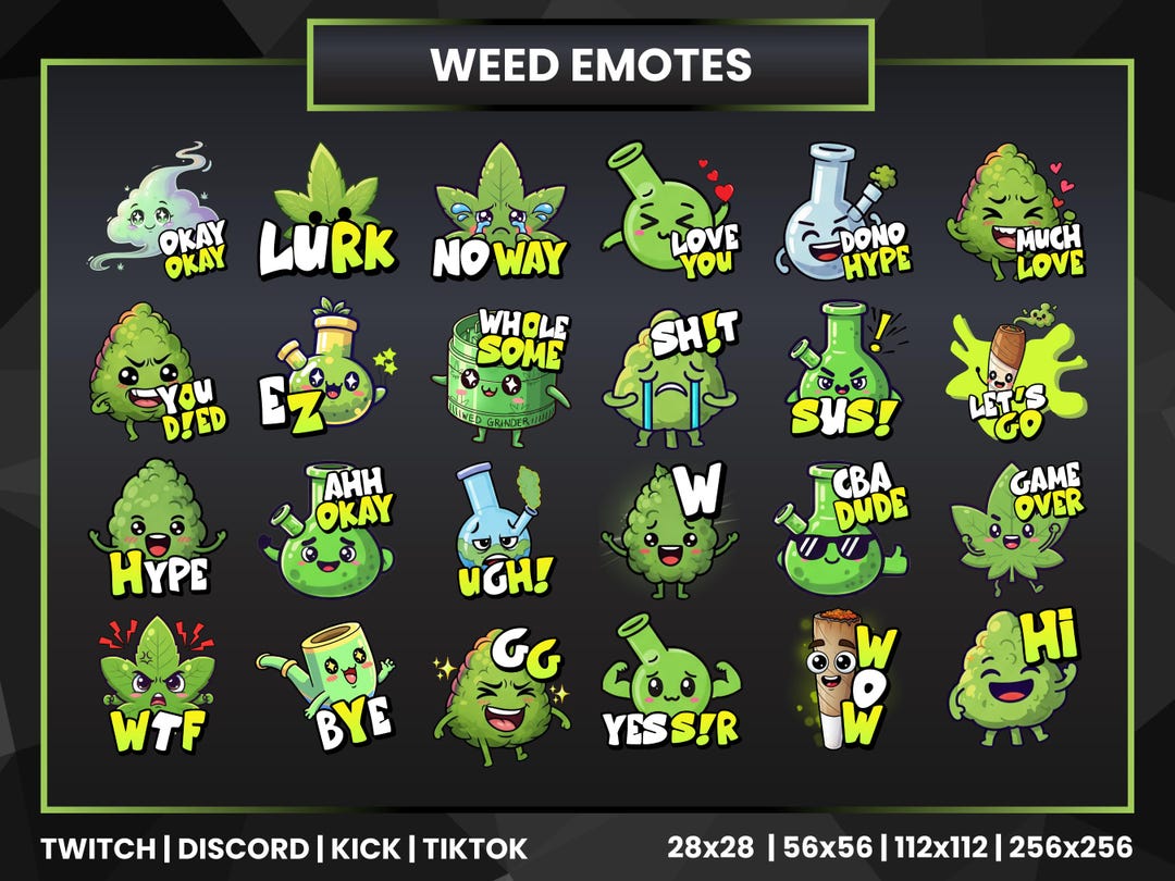 Weed Emotes Pack | Stoner Twitch, Discord, Kick (PNG, Instant Download ...