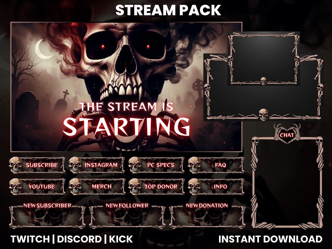 Skull Stream Pack | Twitch Screen Overlay | Dark Stream Pack | Spooky ...