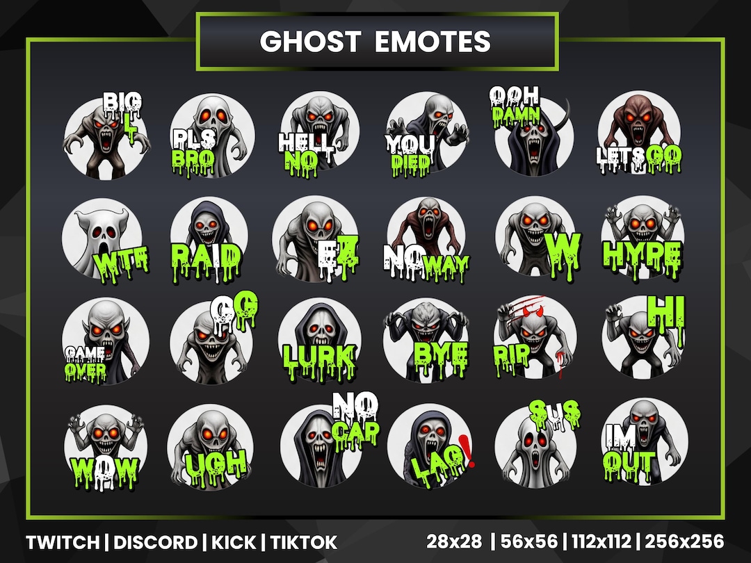24 Ghost Emotes Pack | Scary Ghost Emote | Green Slime Text Emotes ...