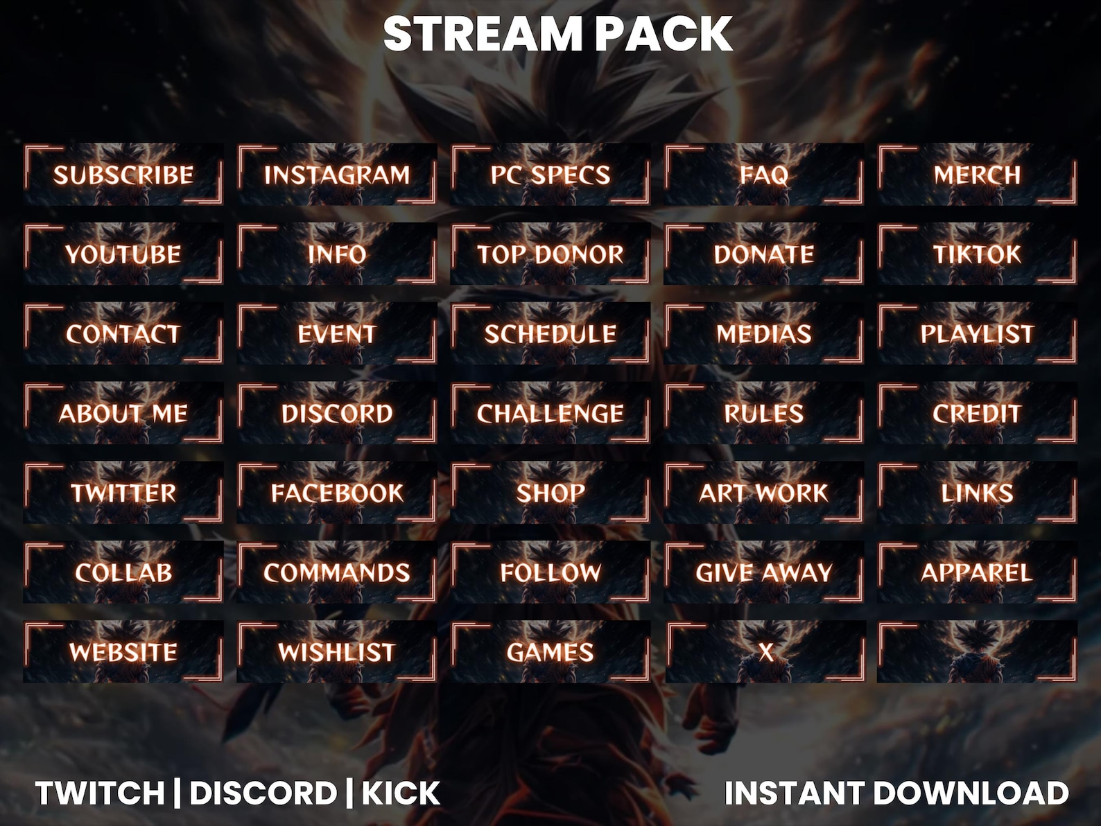 Anime Twitch Stream Overlay Pack | Goku Style, Animated Screens - Etsy