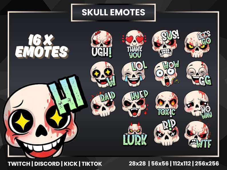 Spooky Skull Emotes Pack | 16x Streamer Emotes (PNG) - Etsy
