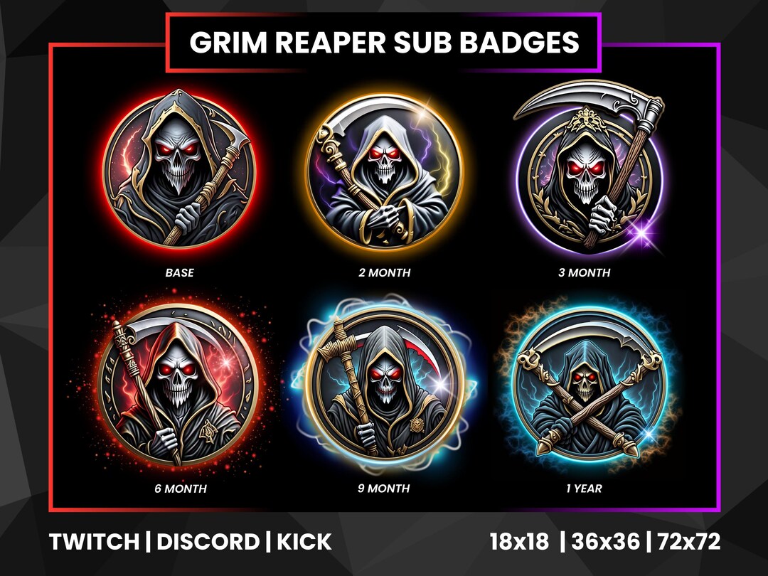 Grim Reaper Twitch Sub Badges | Scythe Skull Designs (PNG) - Etsy