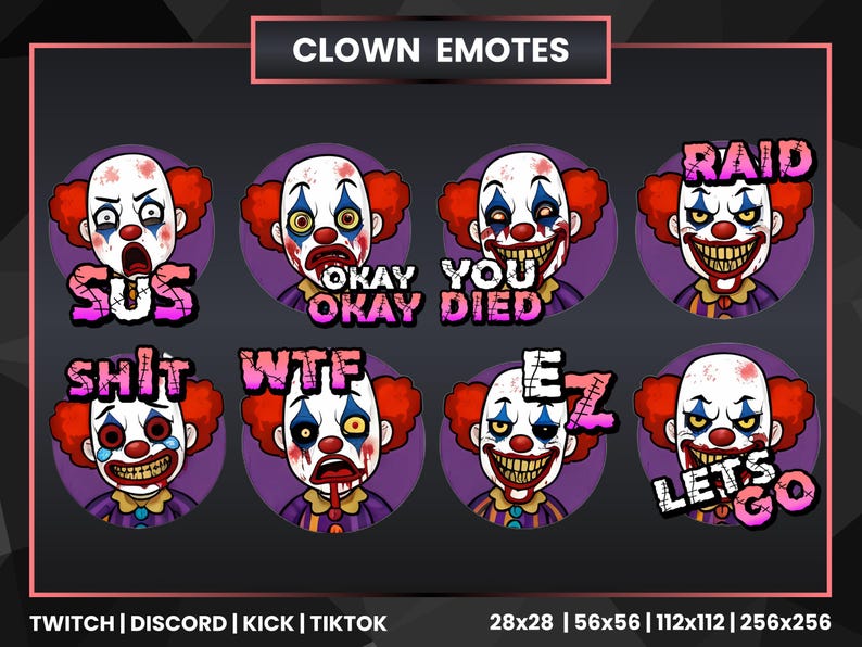Funny Clown Emotes Pack | Twitch, Discord, Kick, Tiktok (digital ...