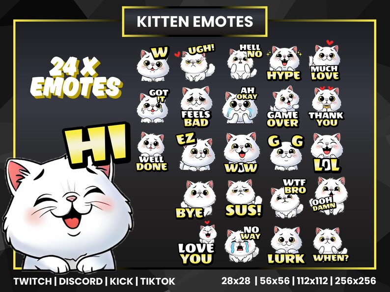 Kitten Twitch Emotes Pack | 24 Panda Cat PNG (digital Download) - Etsy