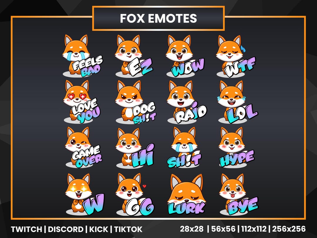 16x Cute Fox Emote | Massive Fox Emotes Set | Chibi Fox Emotes Bundle ...