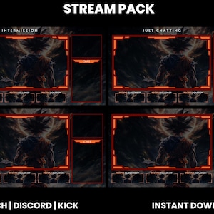 Anime Twitch Stream Overlay Pack | Goku Style, Animated Screens - Etsy