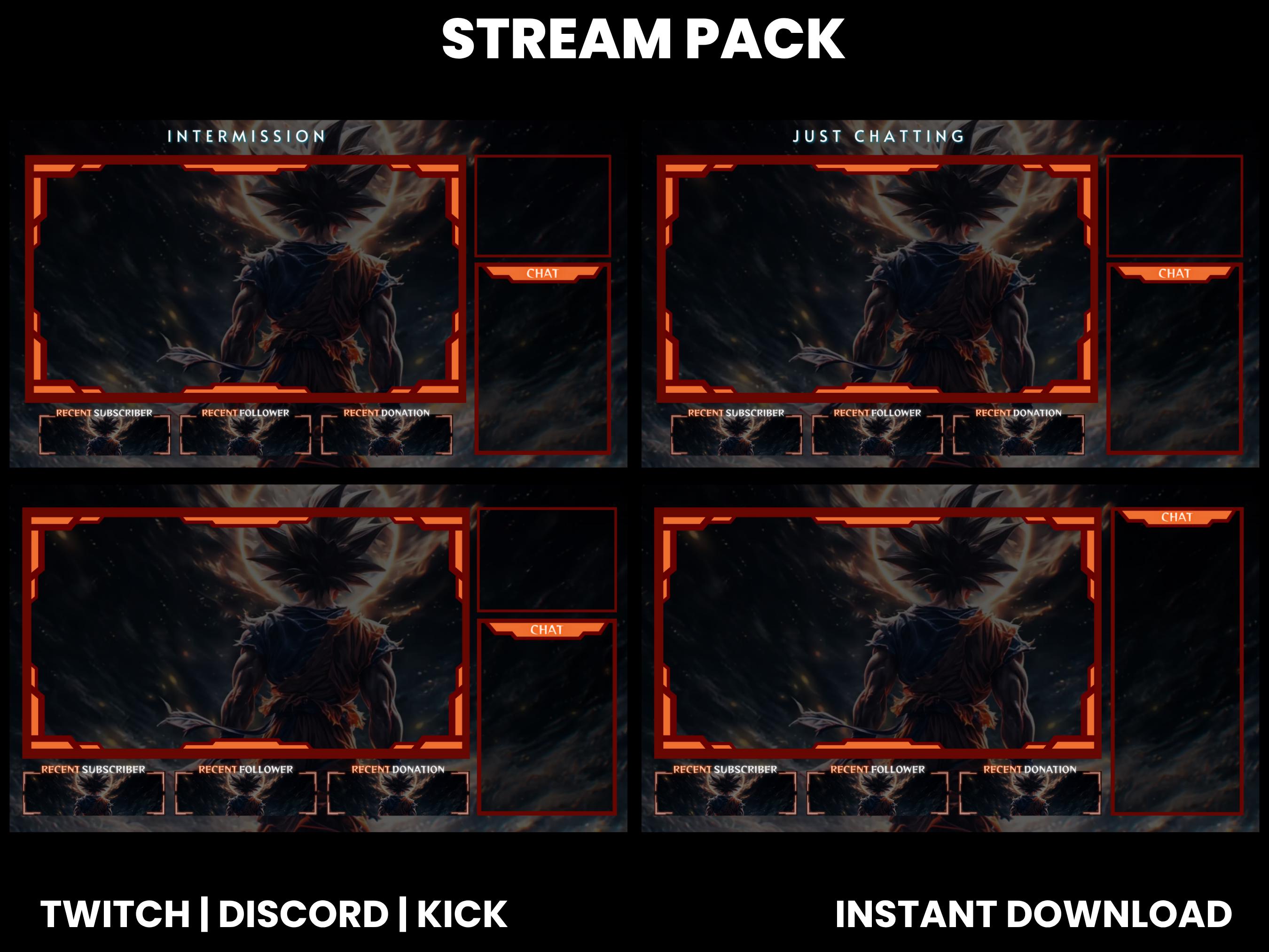 Anime Twitch Stream Overlay Pack | Goku Style, Animated Screens - Etsy