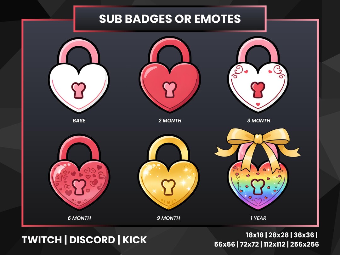 Heart Lock Sub Badges for Twitch & Discord (PNG) - Etsy