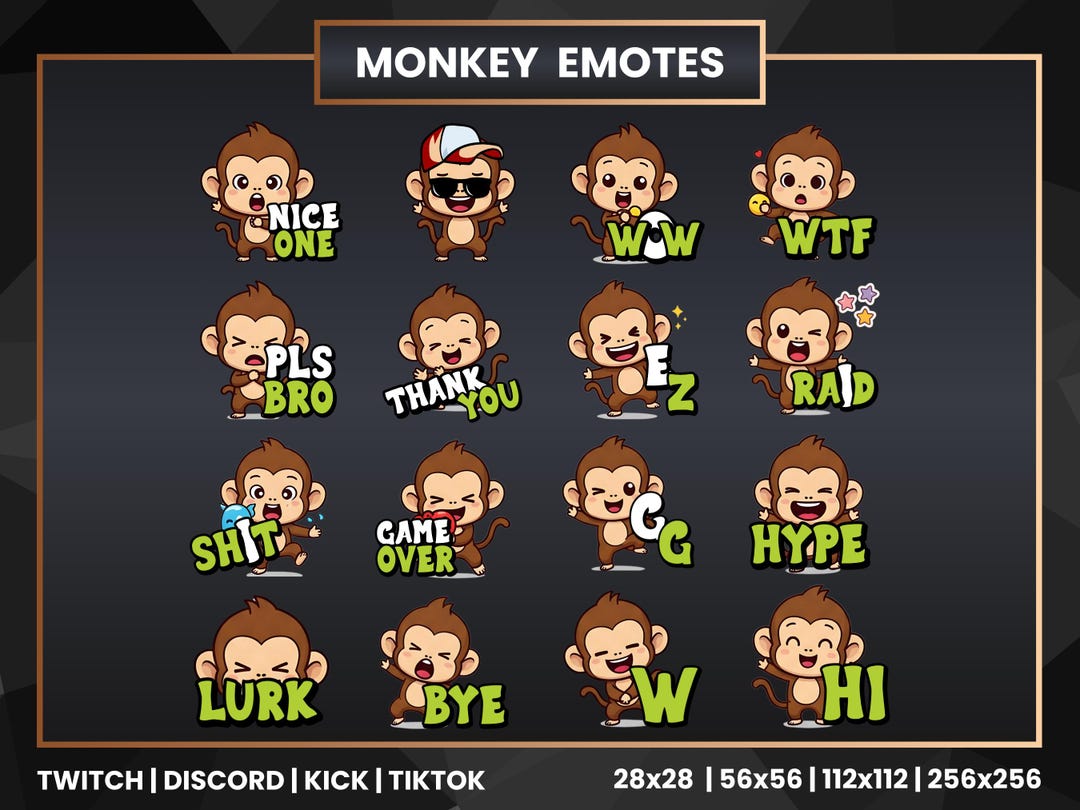 16x Monkey Emotes Pack | Cute Ape Chat Emojis for Streamer | Twitch ...