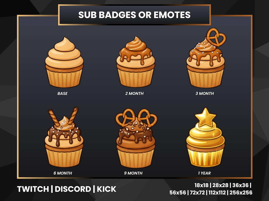 Cupcake Sub Badges | Twitch, Discord, Kick Stream Badges (PNG) | - Etsy