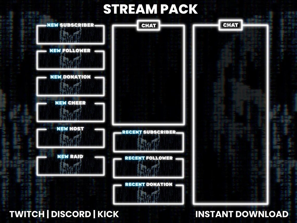 Glitch Skull Stream Pack | Animated Twitch Overlay - Etsy