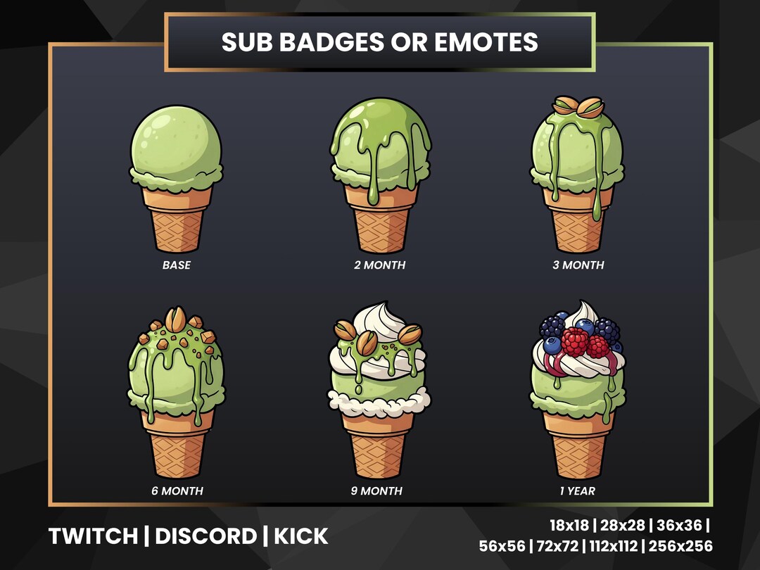 Ice Cream Sub Badges for Twitch | Cute Ice Cream Emotes for Discord ...
