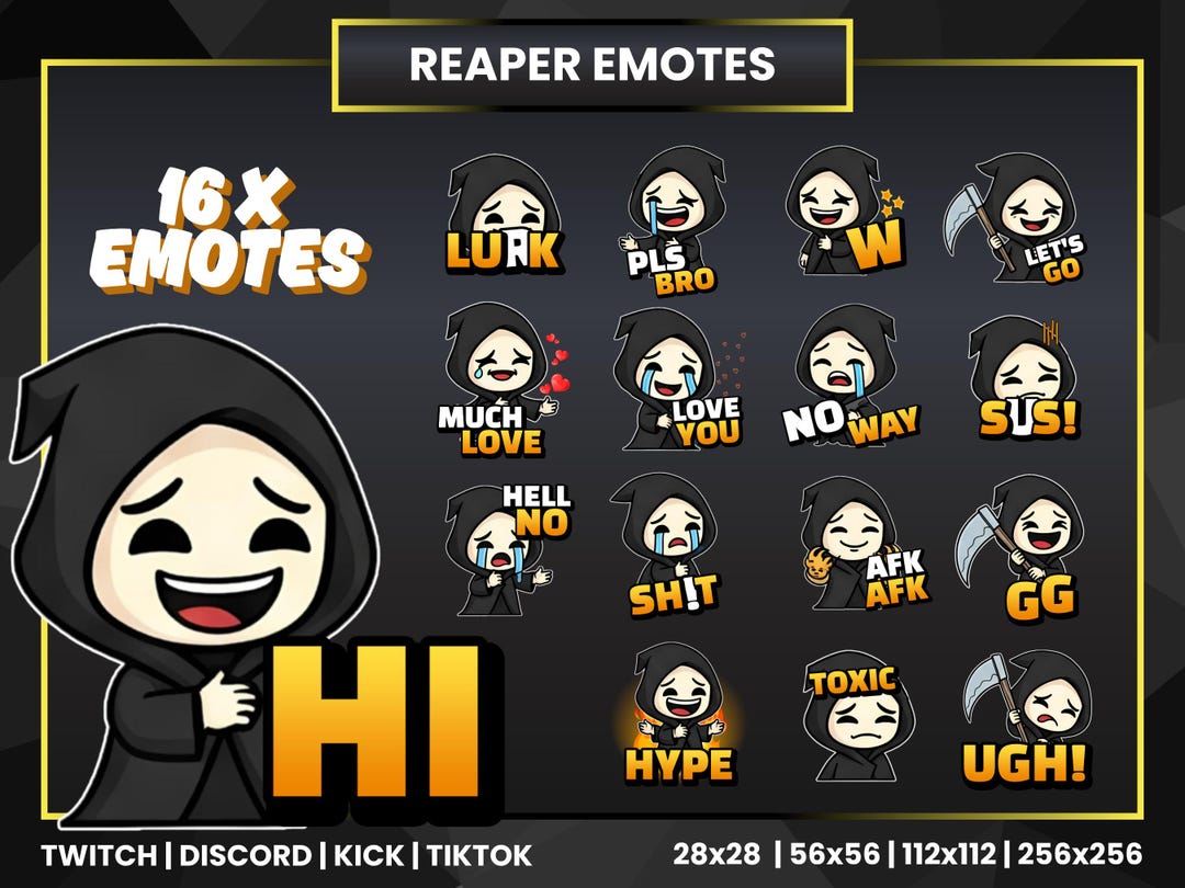 Chibi Grim Reaper Twitch Emotes | Halloween Emotes (PNG, Instant ...