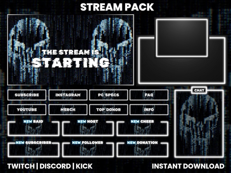Glitch Skull Stream Pack | Animated Twitch Overlay - Etsy
