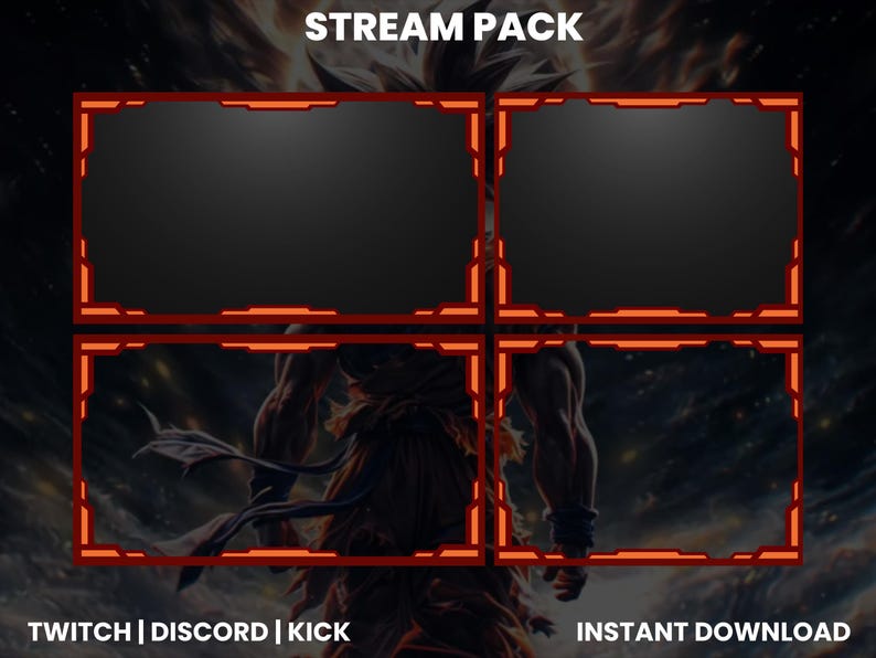 Anime Twitch Stream Overlay Pack | Goku Style, Animated Screens - Etsy