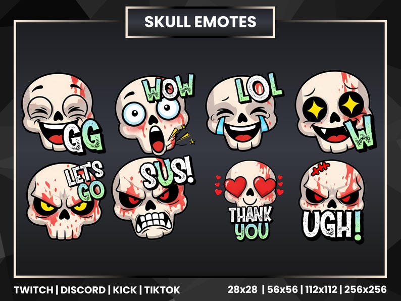 Spooky Skull Emotes Pack | 16x Streamer Emotes (PNG) - Etsy