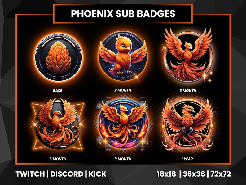 Fiery Phoenix Twitch Sub Badges | Evolving Phoenix Emotes (PNG) - Etsy