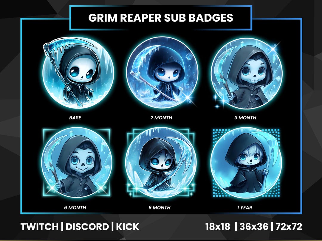 Blue Grim Reaper Twitch Sub Badges | Scythe Skull PNG - Etsy