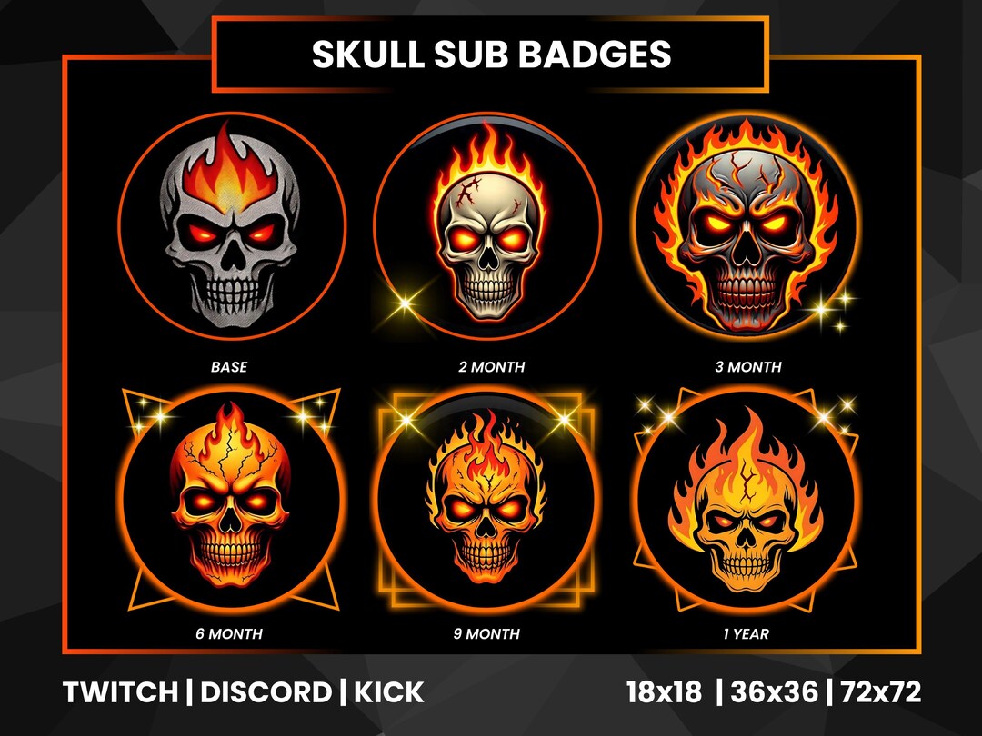 Flaming Skull Sub Badges | Skull Twitch Sub Badges | Stream Loyalty ...