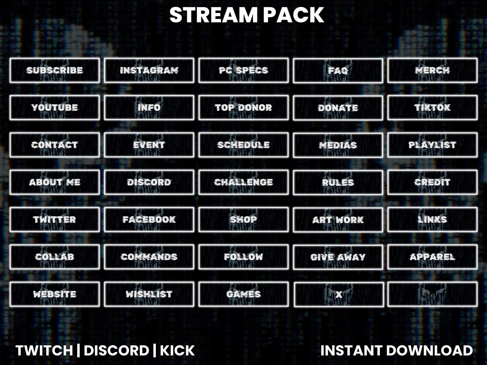 Glitch Skull Stream Pack | Animated Twitch Overlay - Etsy