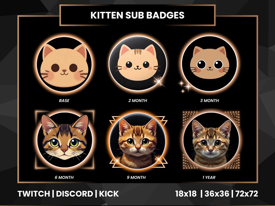 Twitch Kitten Sub Badges | Brown Tabby Cat Loyalty Badges (PNG) - Etsy
