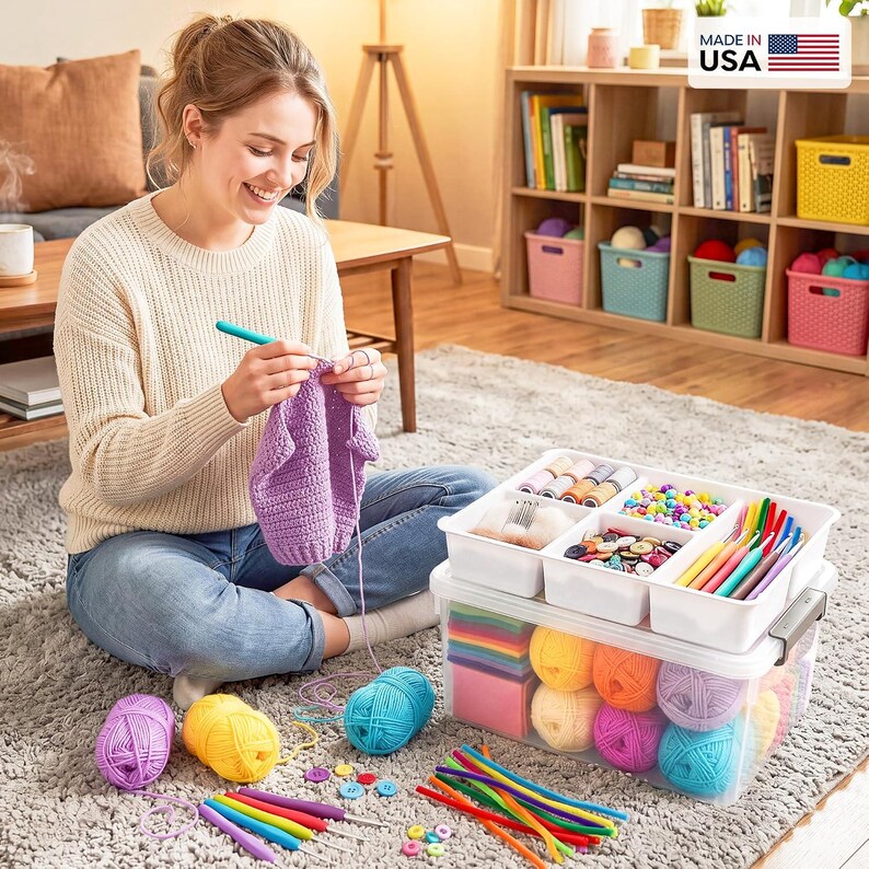 17QT Clear Craft Storage Box With Removable Tray, Stackable Art Supply ...