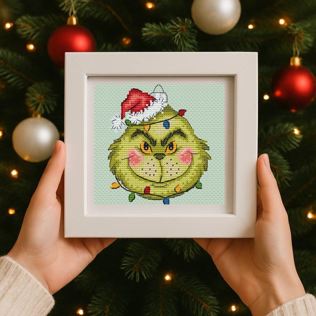 Grinch Cross Stitch Pdf Pattern Christmas Ball Embroidery New Year ...