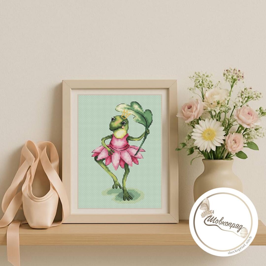 Ballerina Frog Cross Stitch Pattern Happy Frog Dancer Pink Dress Cross ...