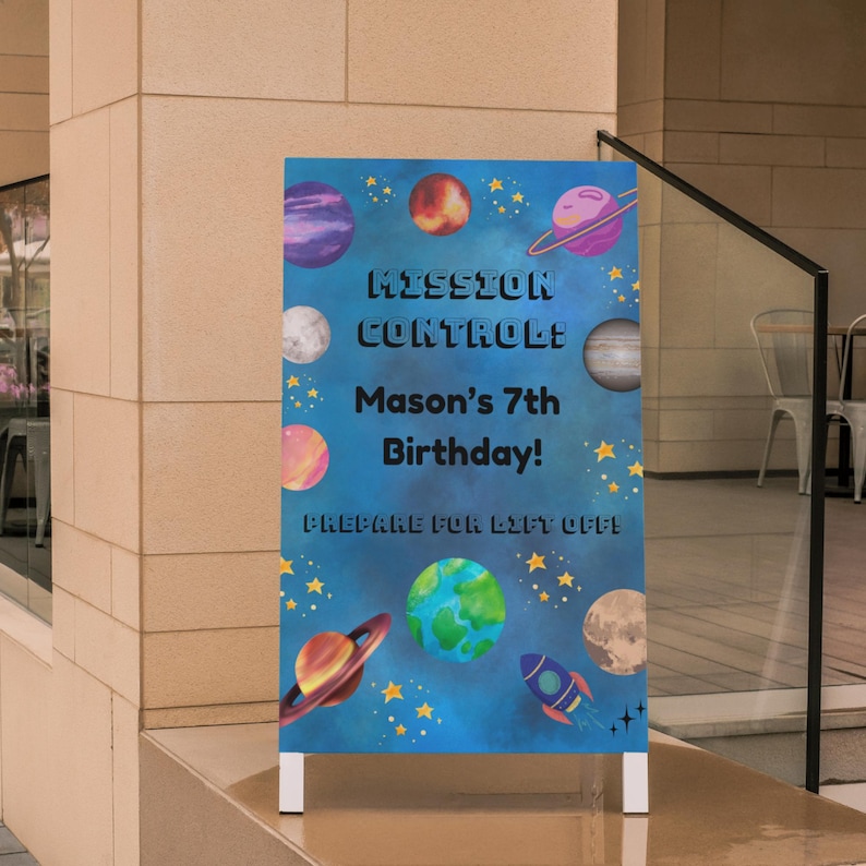 Space Birthday Welcome Sign: Editable Rocket Party Poster (digital ...