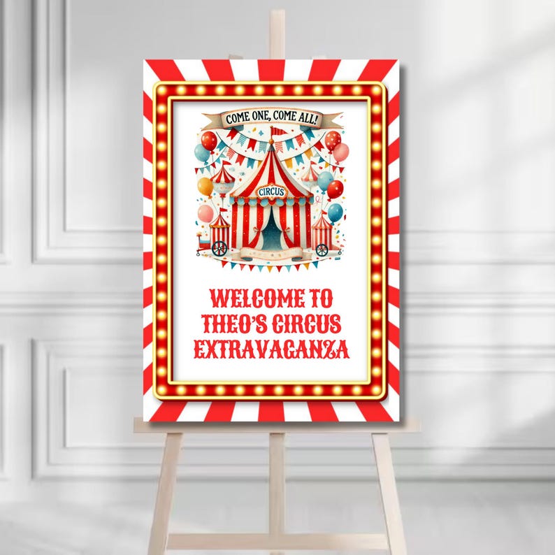 Circus Birthday Welcome Sign | Editable Carnival Party Poster ...