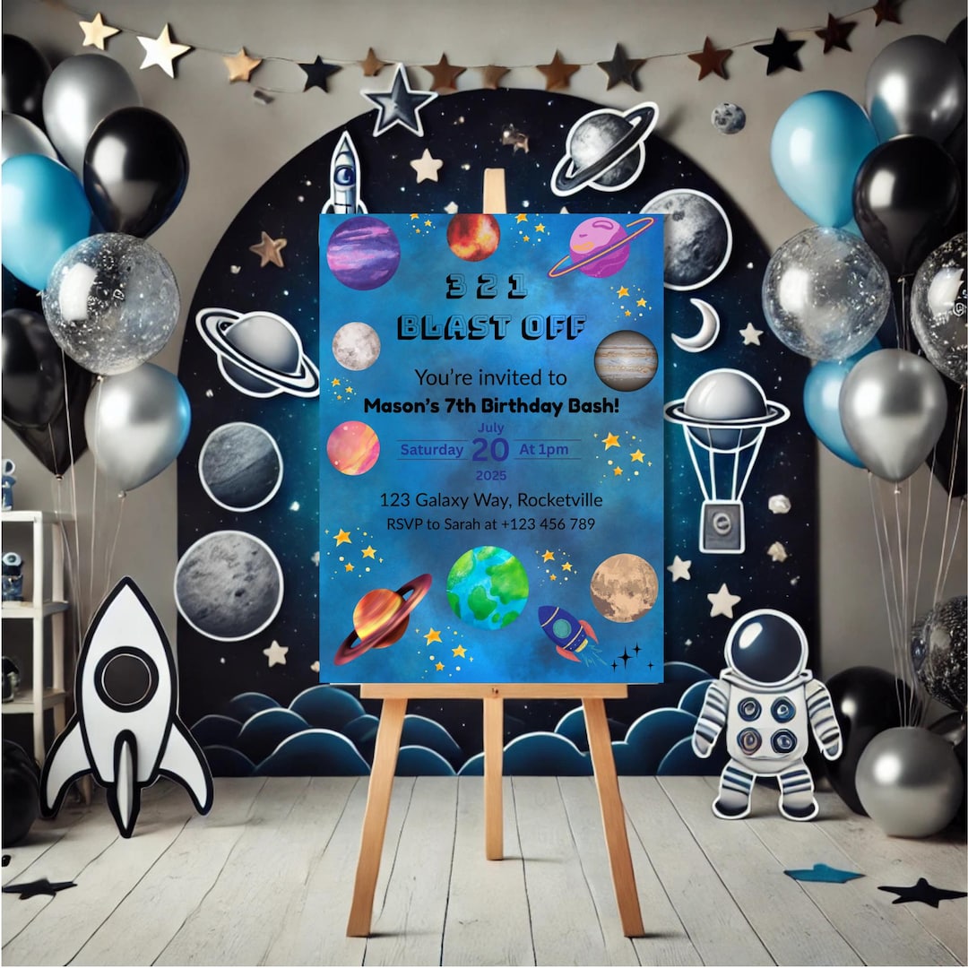 Space Birthday Welcome Sign: Editable Rocket Party Poster (digital ...