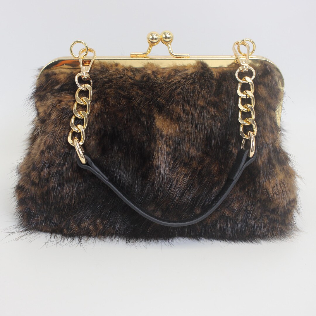 Mink Fur Clutch With Python-inspired Stripe Pattern | Gold-tone ...