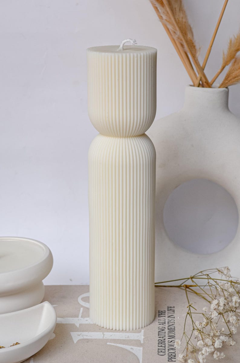Ribbed Modern Pillar Candle - Etsy