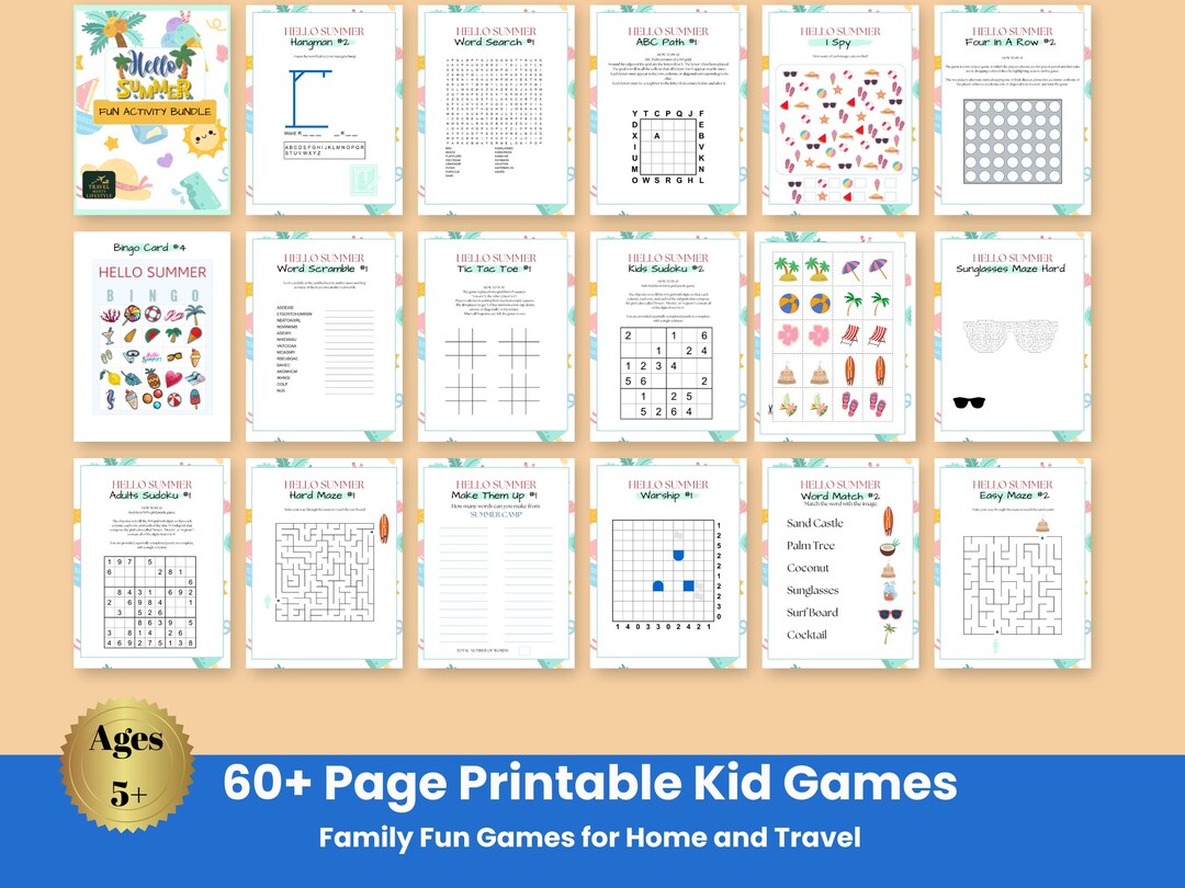 Summer Kids Activity Bundle: 60+ Printable Games for Family Fun (PDF ...