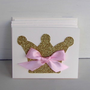 Blank Thank You Cards, Gold Glitter Crown With Pink Bow Blank Thank You ...