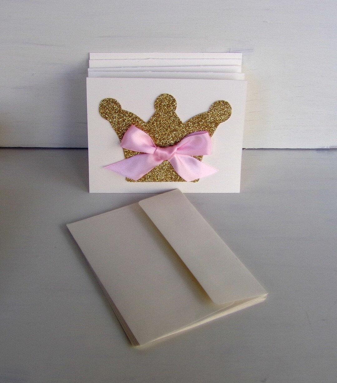 Blank Thank You Cards, Gold Glitter Crown With Pink Bow Blank Thank You ...