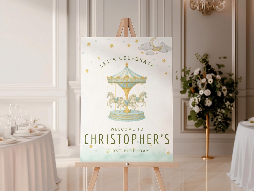 Editable Carousel Welcome Sign Printable | Baby First Birthday Party ...
