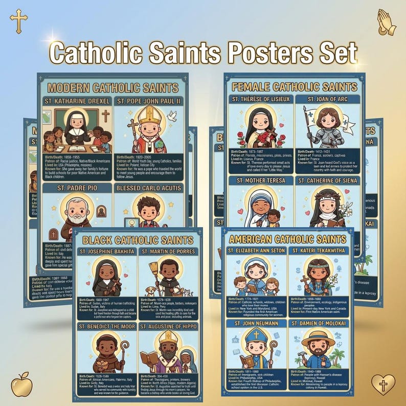CCD Classroom Saint Posters Set, Female Saints for Catholic Classroom ...
