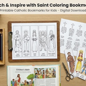 Catholic Coloring Bookmarks, Fun Prayer Cards for Kids, Saint Feast ...