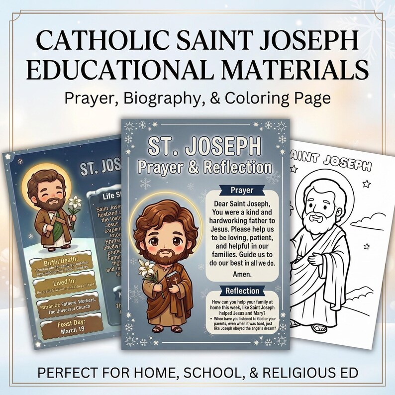 Saint Joseph Catholic Printable Poster Coloring Page Prayer Reflection ...