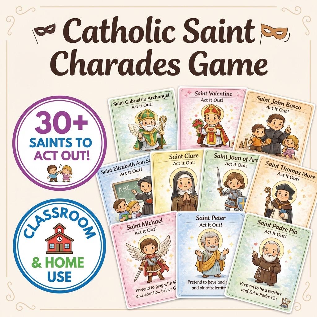 Catholic Homeschool Charades Kids Saints Game – Printable Kids Act It ...