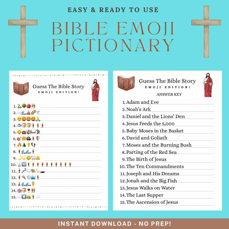 Bible Emoji Pictionary Game for Kids – Printable Bible Story Activity ...