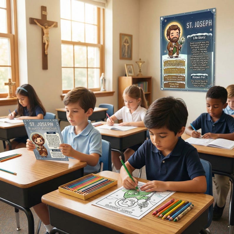 Saint Joseph Catholic Printable Poster Coloring Page Prayer Reflection ...